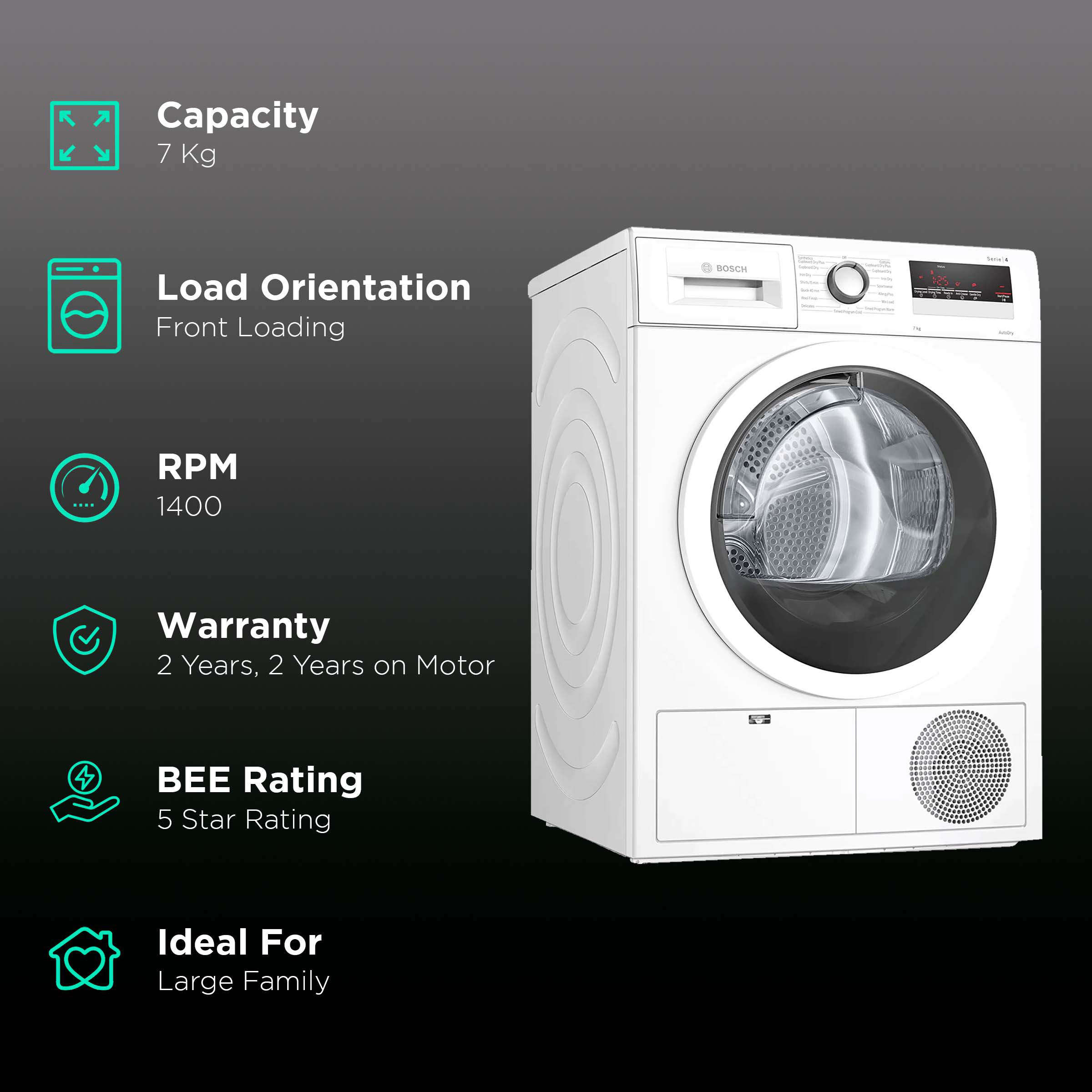 Buy Bosch 7 kg 5 Star Fully Automatic Front Load Dryer (Series 4 ... Buy Bosch 7 kg 5 Star Fully Automatic Front Load Dryer (Series 4 ...